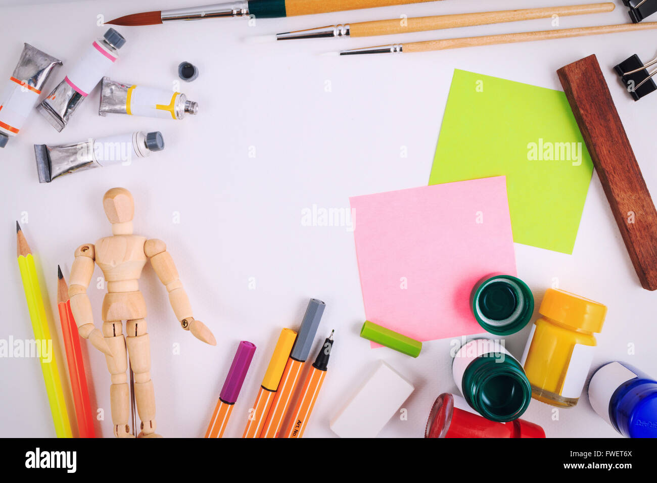 Set of tools for creative art work on a white background Stock Photo ...