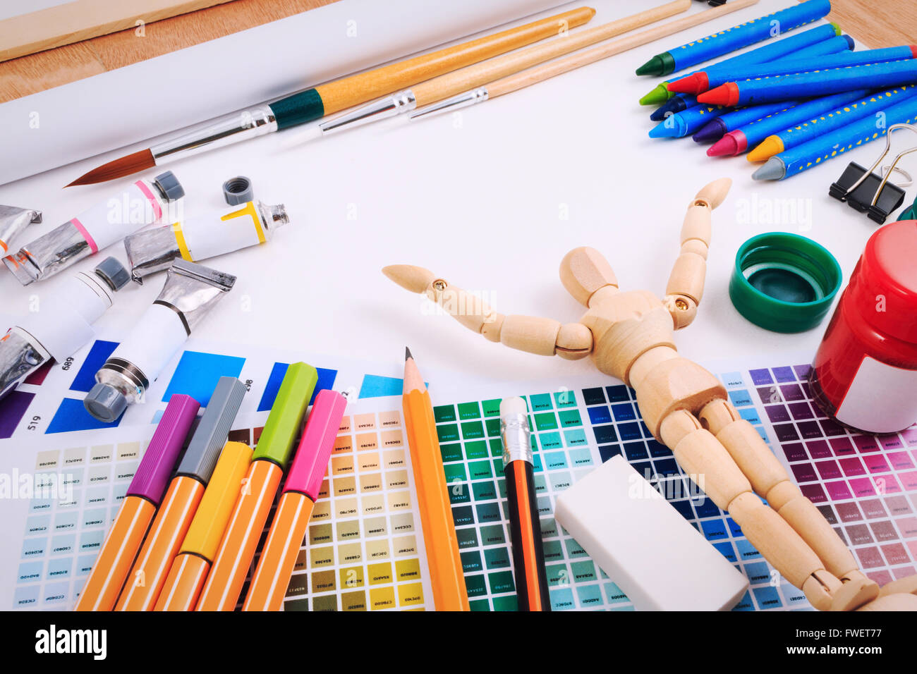 Set of tools for creative art work on a white background Stock Photo ...