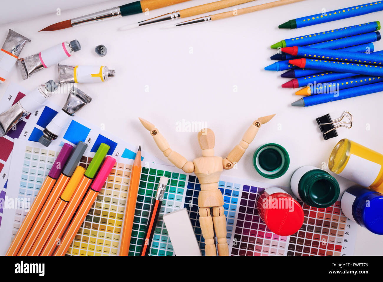 Set of tools for creative art work on a white background Stock Photo ...
