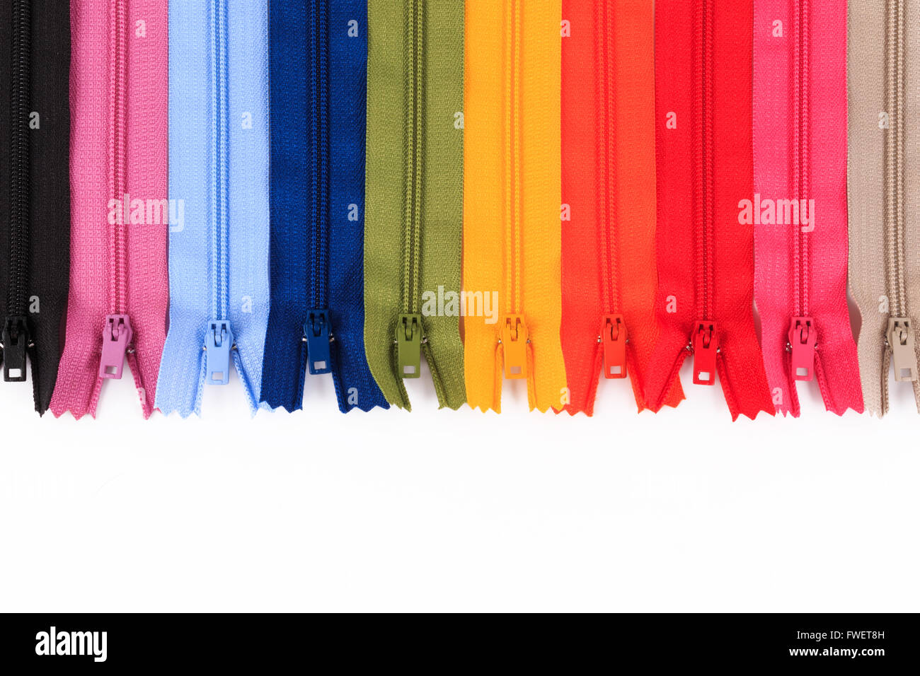Colorful Zippers in different colors on white background Stock Photo ...