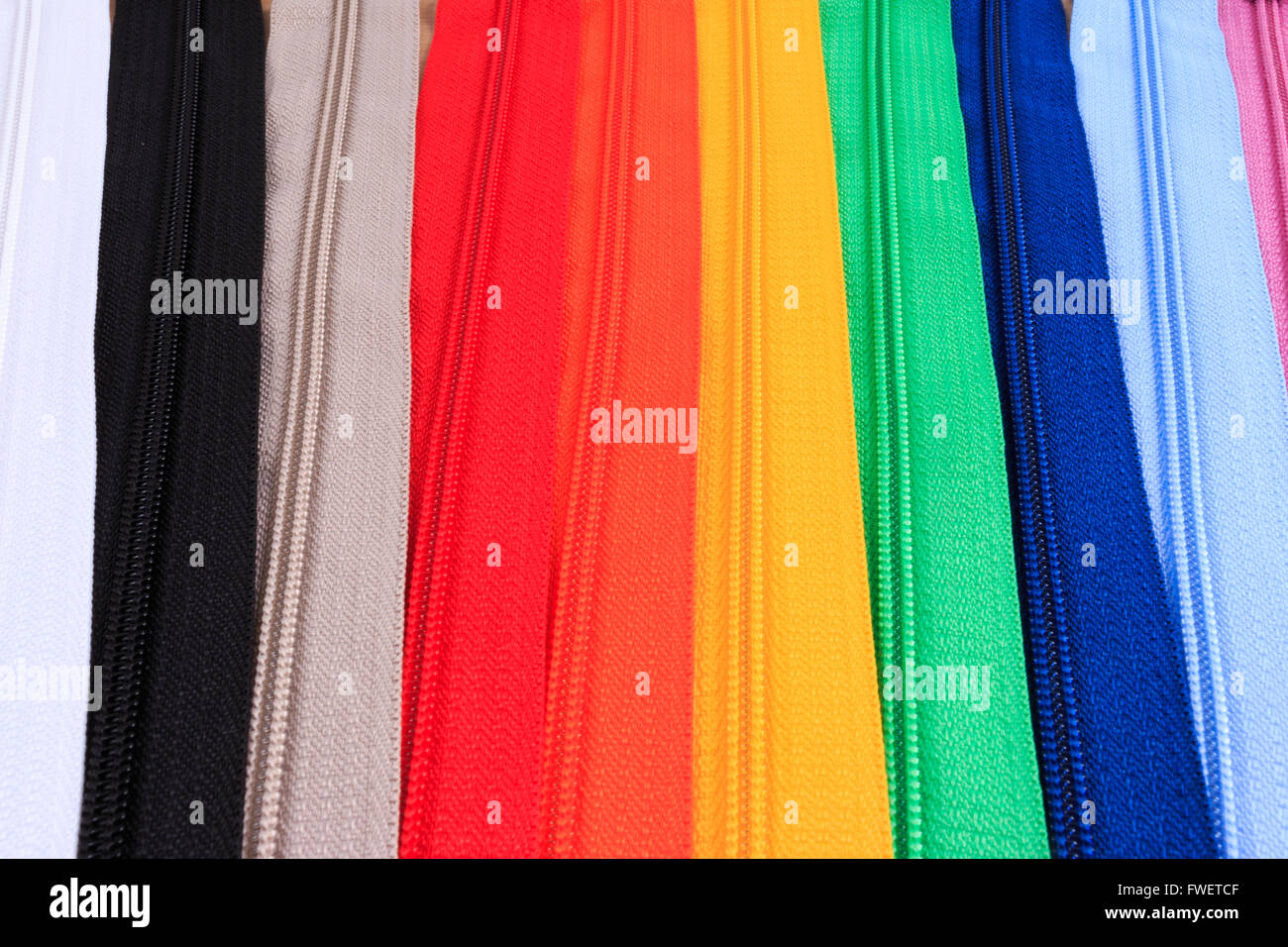 Colorful Zippers in six different colors on white background Stock ...