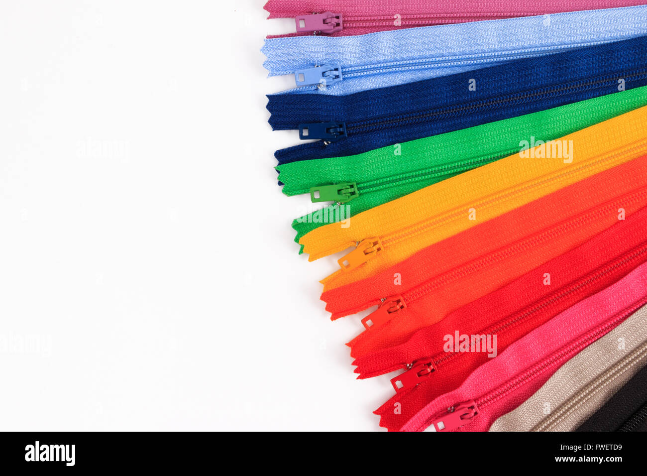 Colorful Zippers in six different colors on white background Stock ...