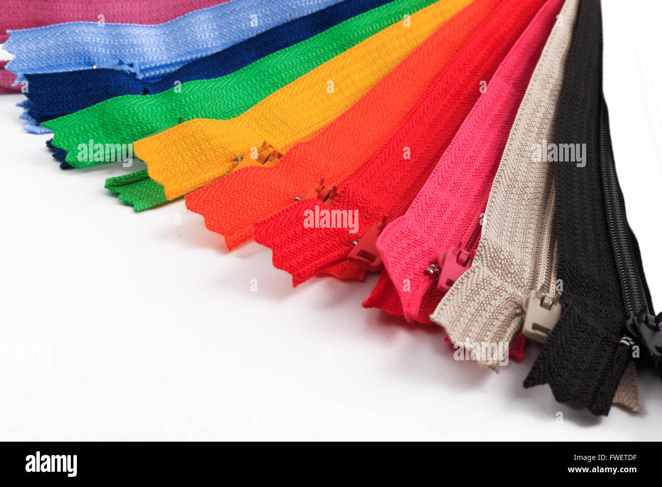 Colorful Zippers in six different colors on white background Stock ...