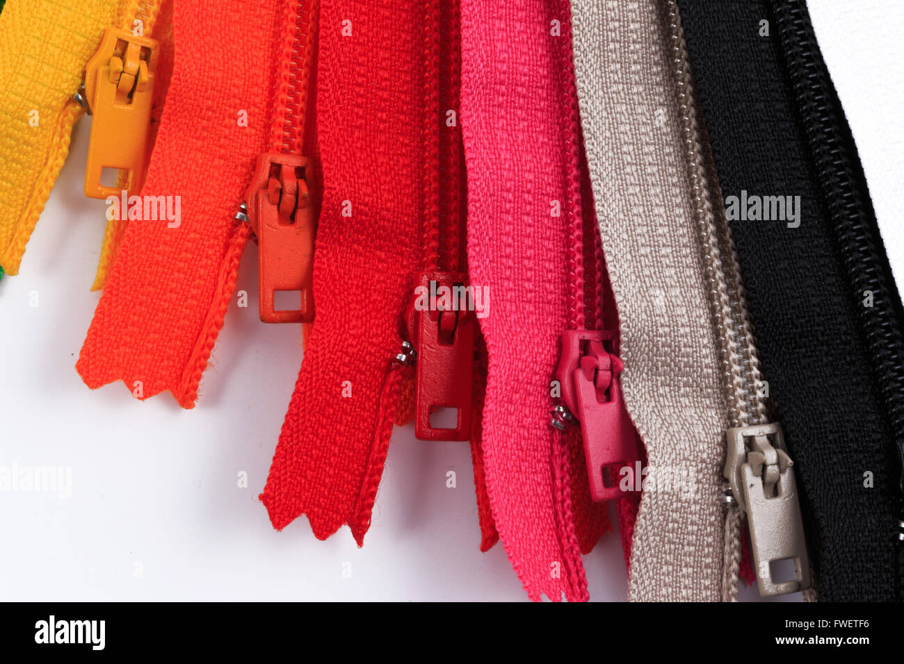 Colorful Zippers in six different colors on white background Stock ...