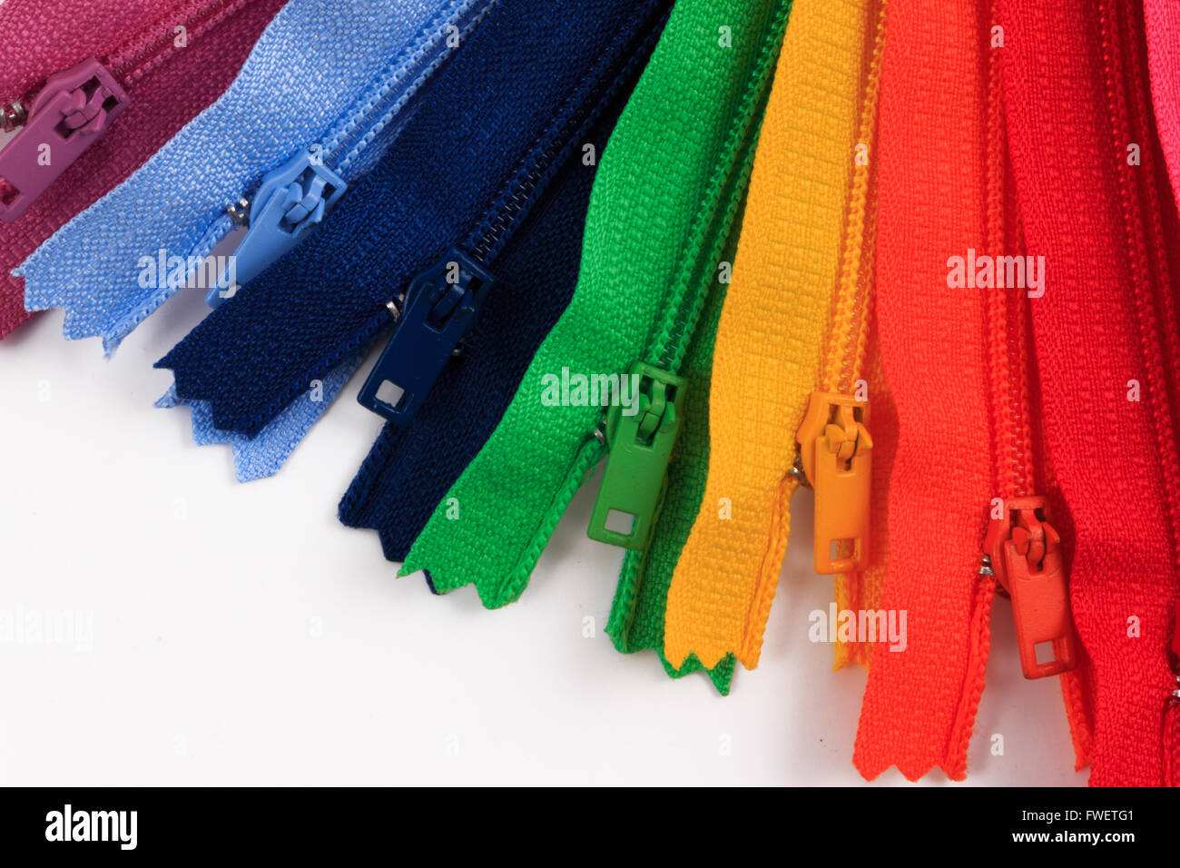 Colorful Zippers in six different colors on white background Stock ...