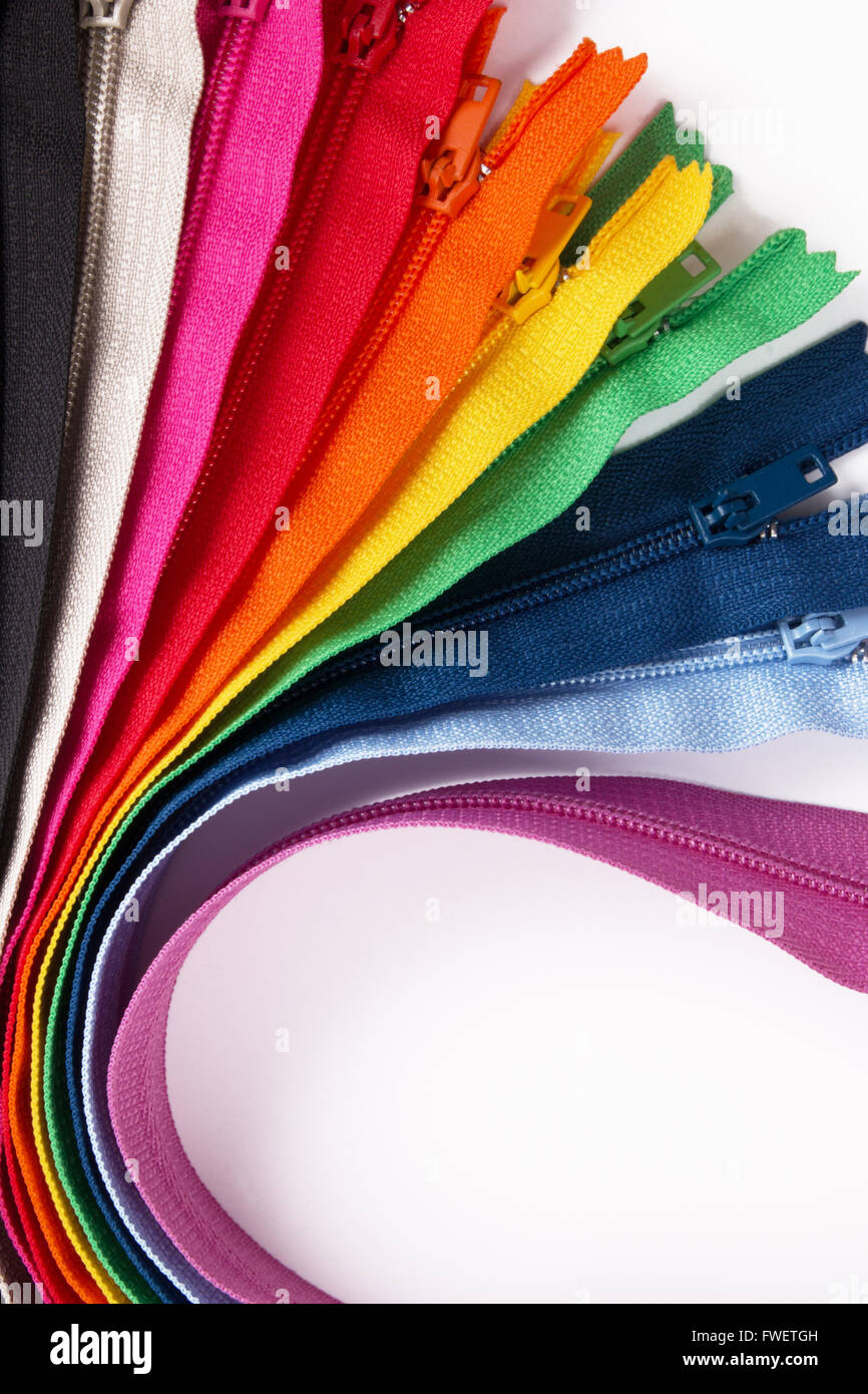 Colorful Zippers in six different colors on white background Stock ...