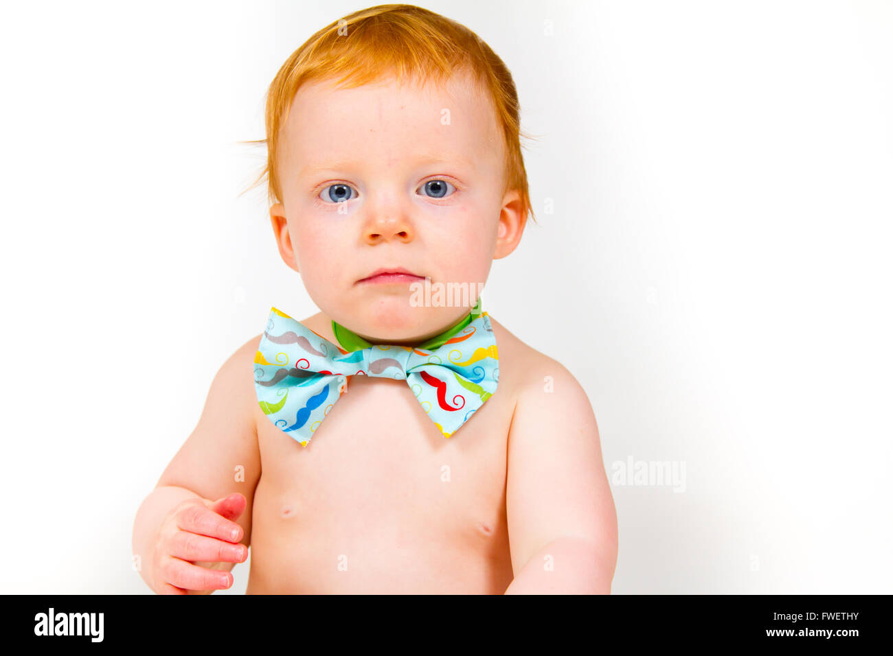 A one year old baby boy in the studio with a white background. The kid ...