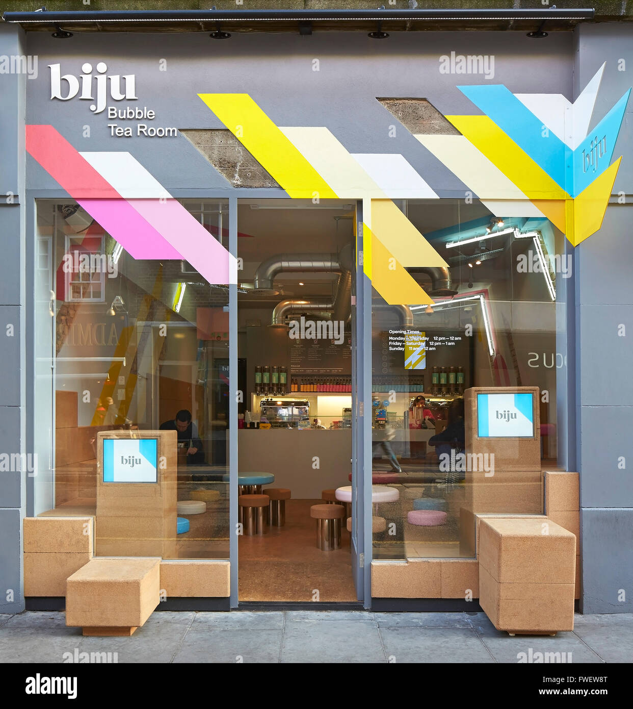 Entrance facade glazing with graphics. Biju Bubble Tea Rooms, London ...