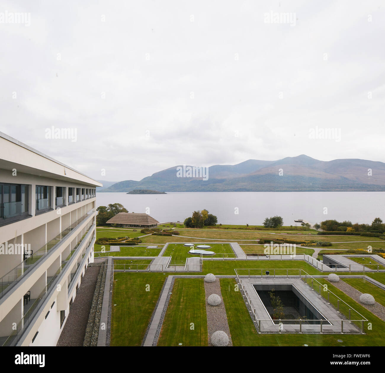 Terraced green roof of pool and spa with lightwell. The Europe Hotel ...