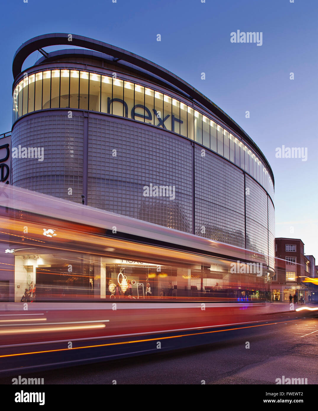 A dusk view of a department store in Exeter, Devon, England, United ...