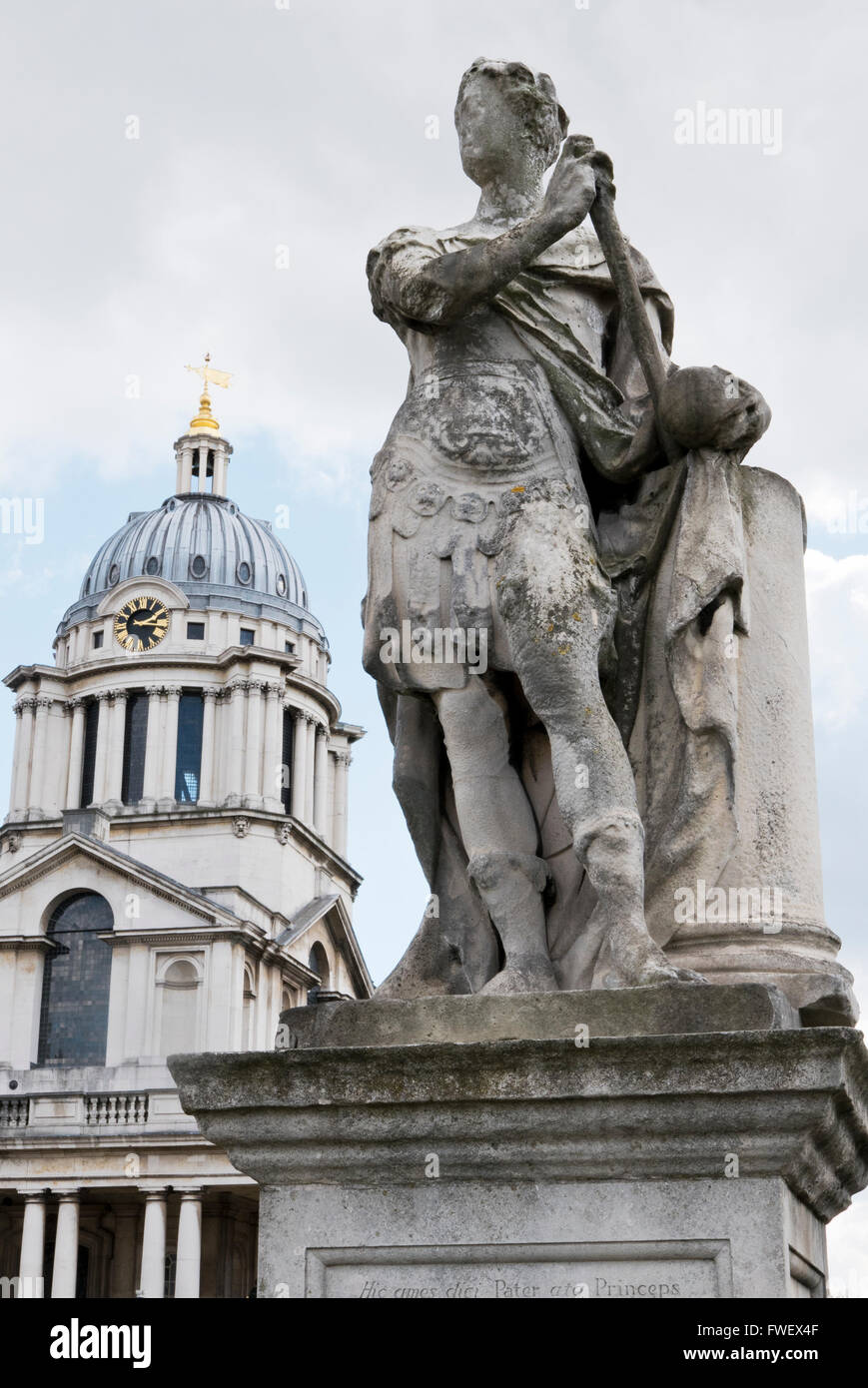 A statue of King George II with the Chapel with iconic dome in the ...