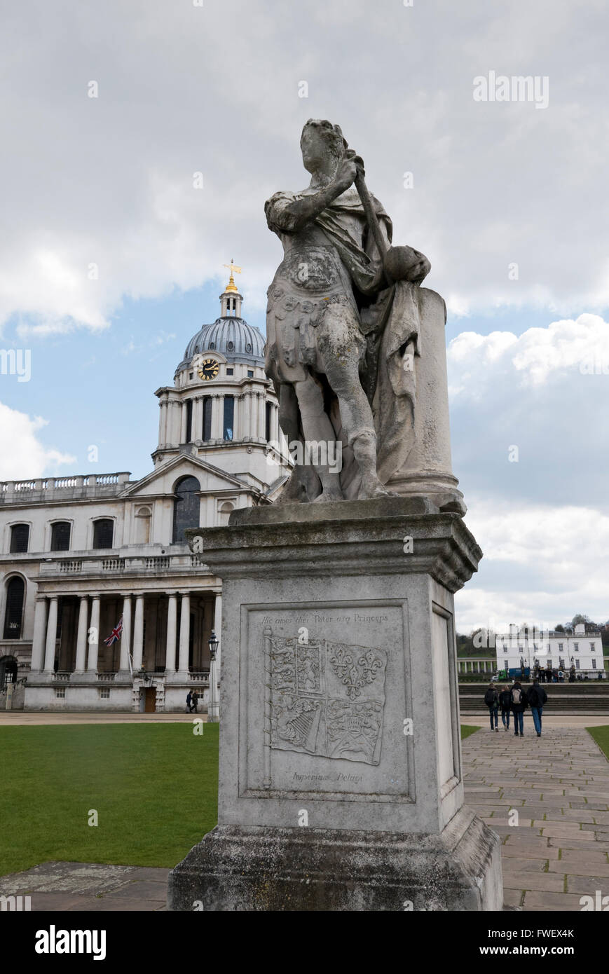 A statue of King George II with the Chapel with iconic dome in the ...