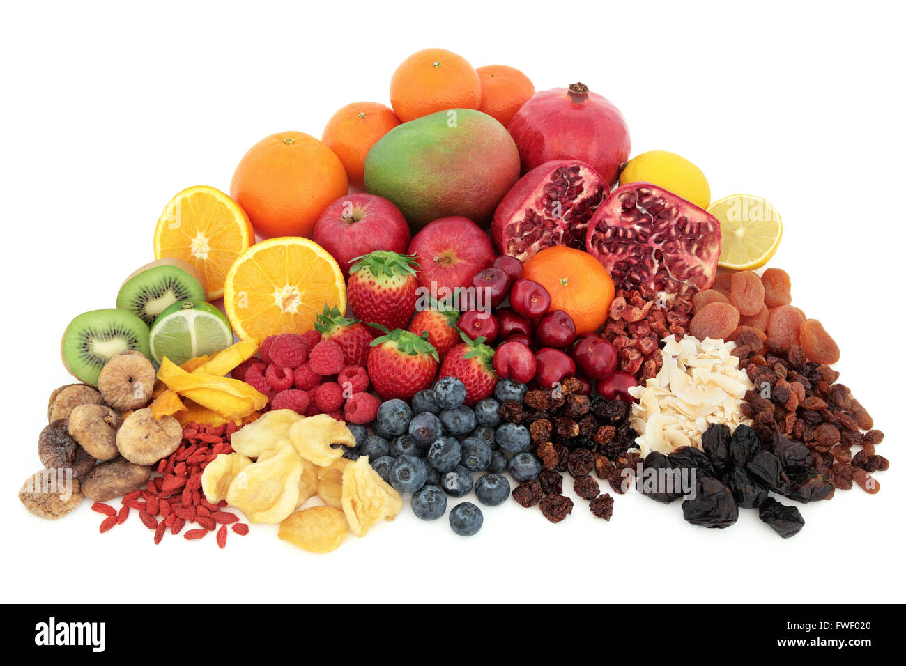 Large super food fresh fruit selection over white background Stock ...