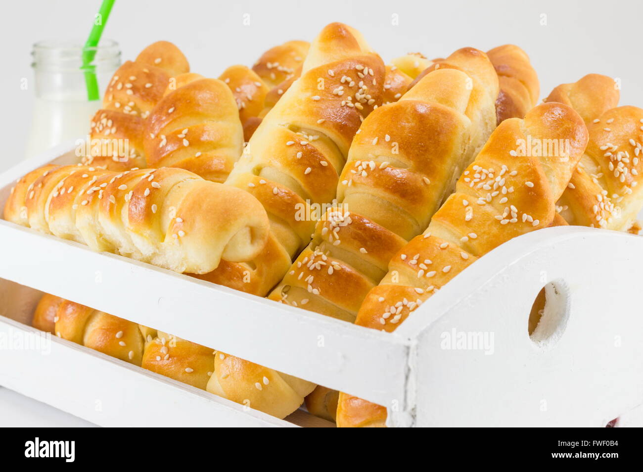 Homemade golden colored pastry in a wooden box Stock Photo - Alamy