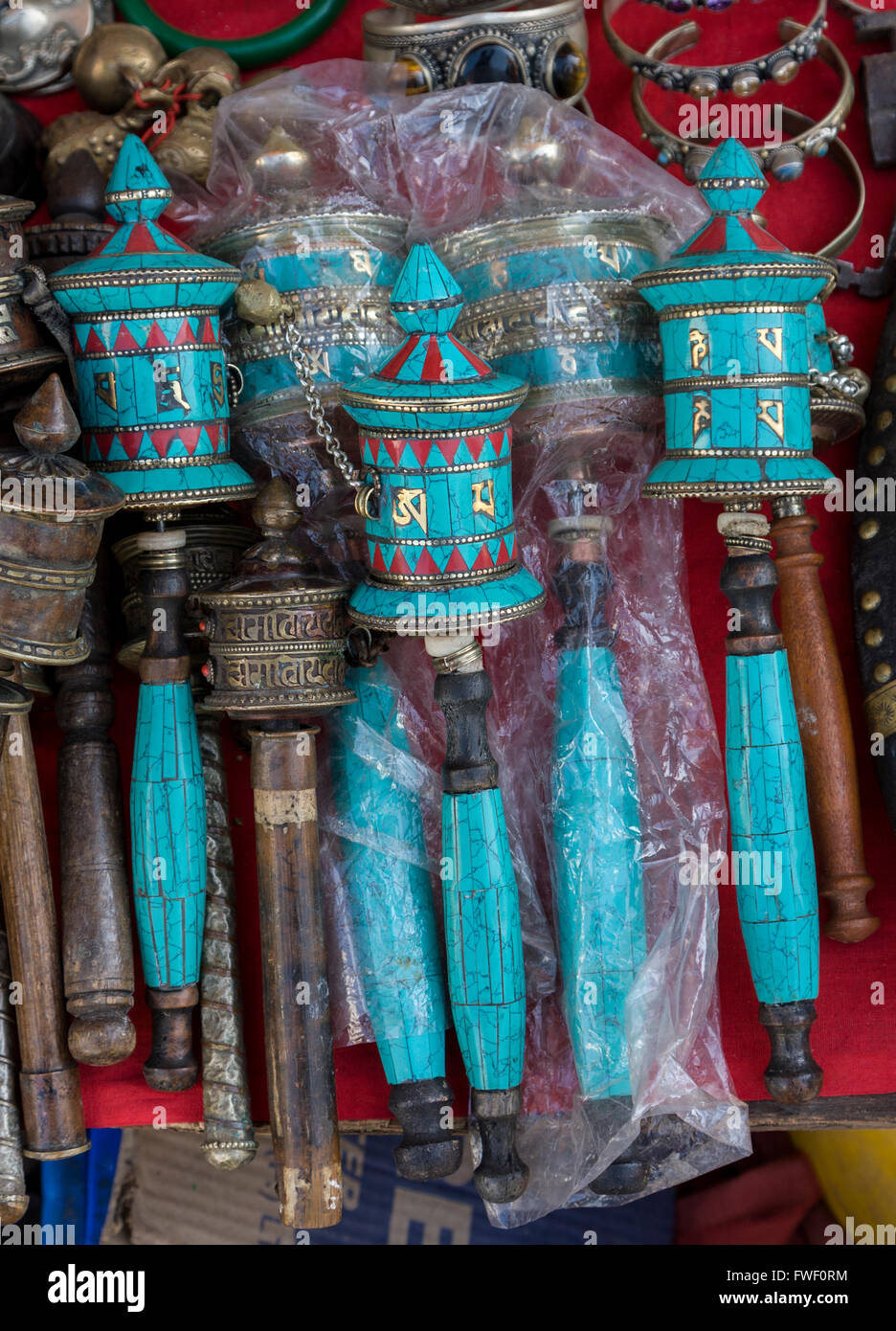 Nepal, Kathmandu, Swayambhunath. Tibetan Buddhist Prayer Wheels (Mani ...