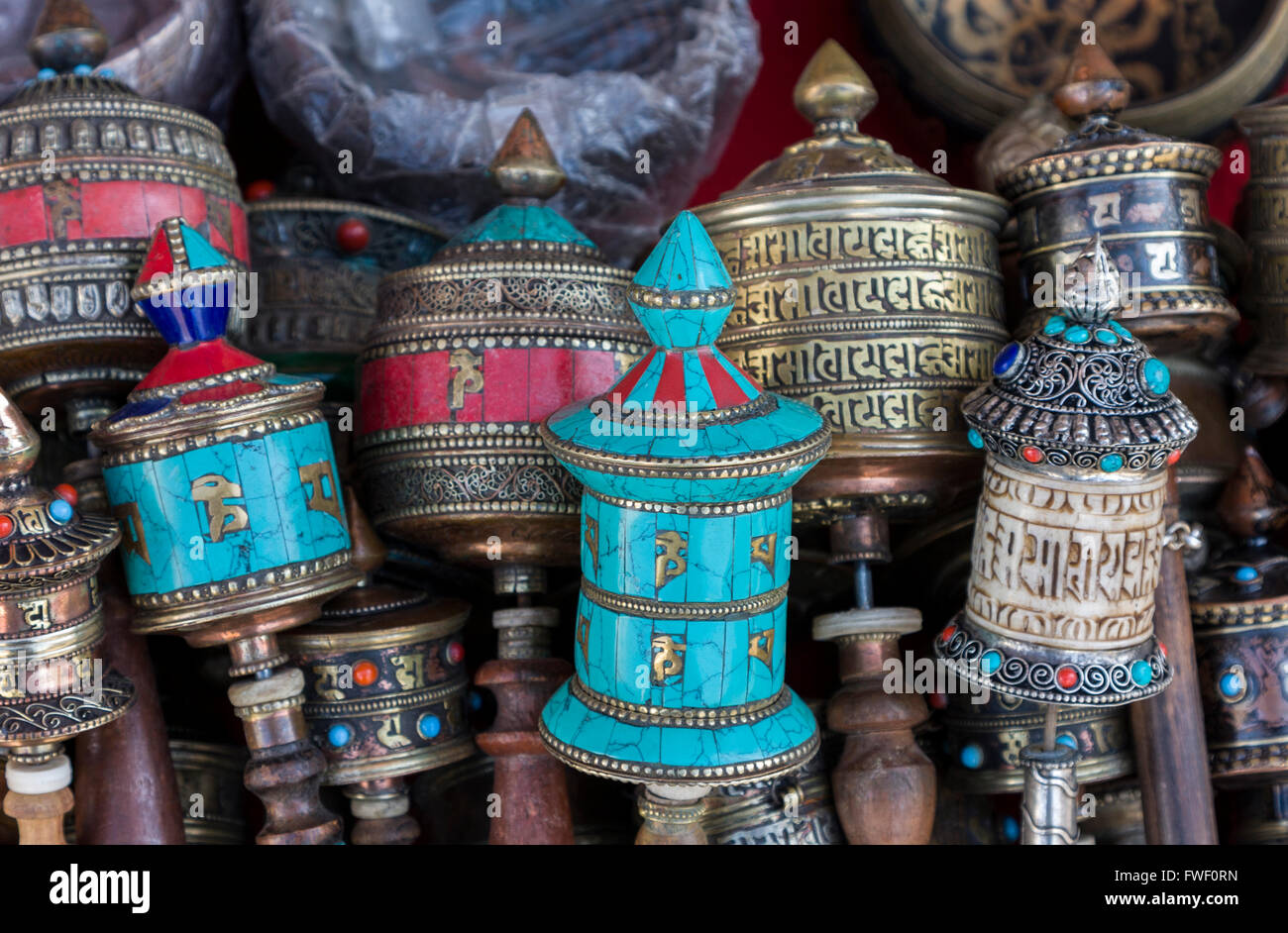Nepal, Kathmandu, Swayambhunath. Tibetan Buddhist Prayer Wheels (Mani ...