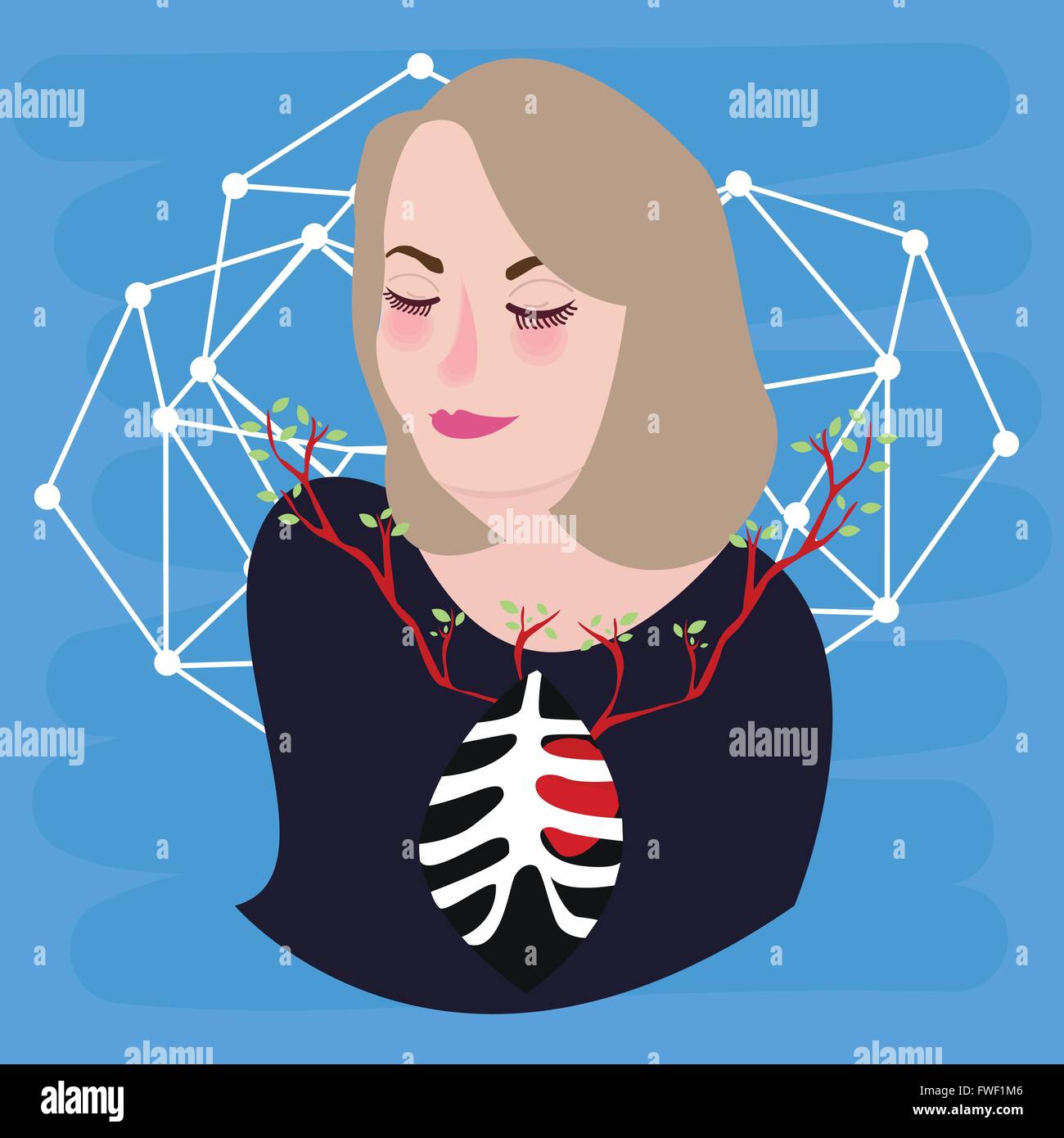 woman heart growing chest symbol of breathing inspiration happy peace ...