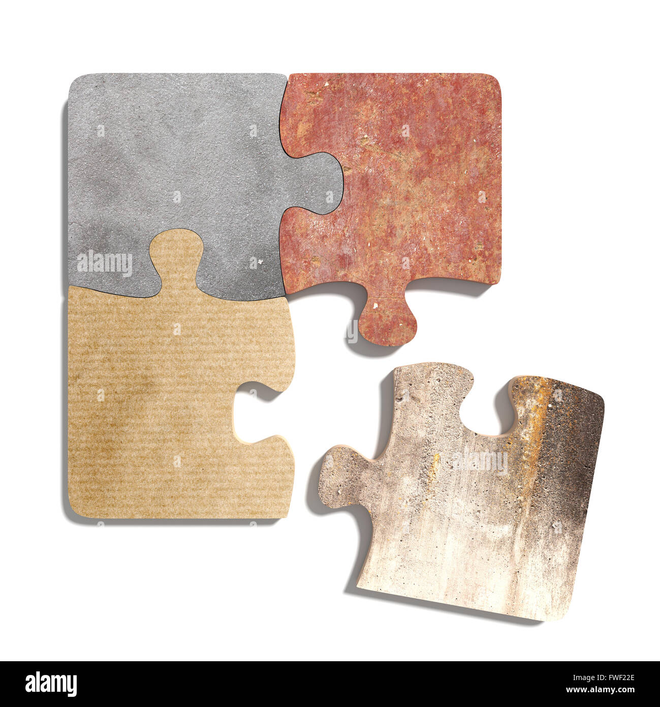 3d rendering of puzzle set made of stone, paperboard and granite pieces ...