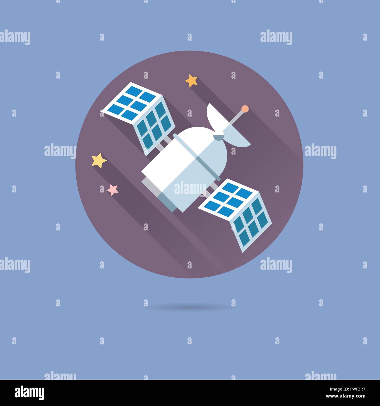 satellite flat design long shadow vector icon in circle on pastel blue ...