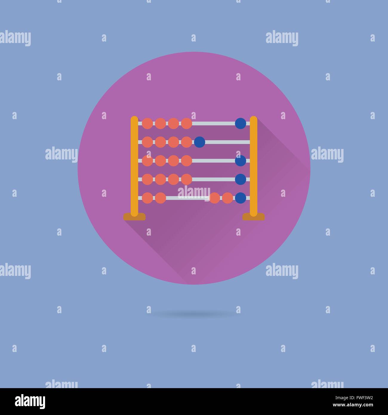 abacus flat design long shadow vector icon in circle on pastel blue ...