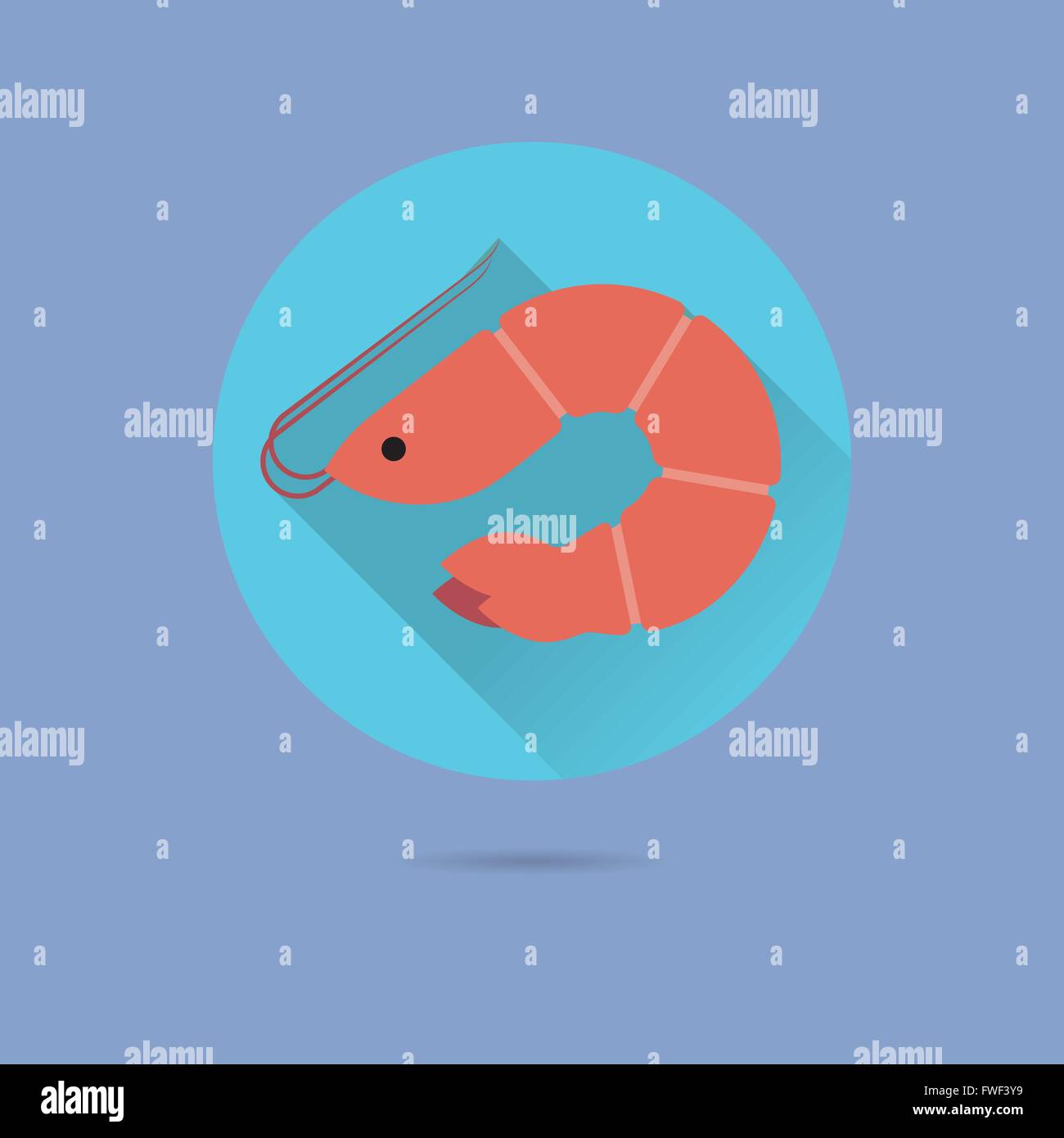 prawn flat design long shadow vector icon in circle on pastel blue background Stock Vector Image ...