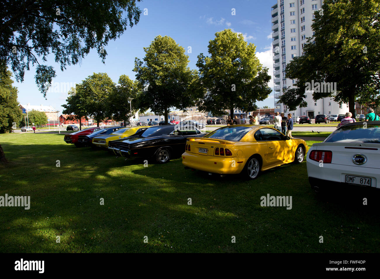 Car show with American cars in a park Stock Photo - Alamy