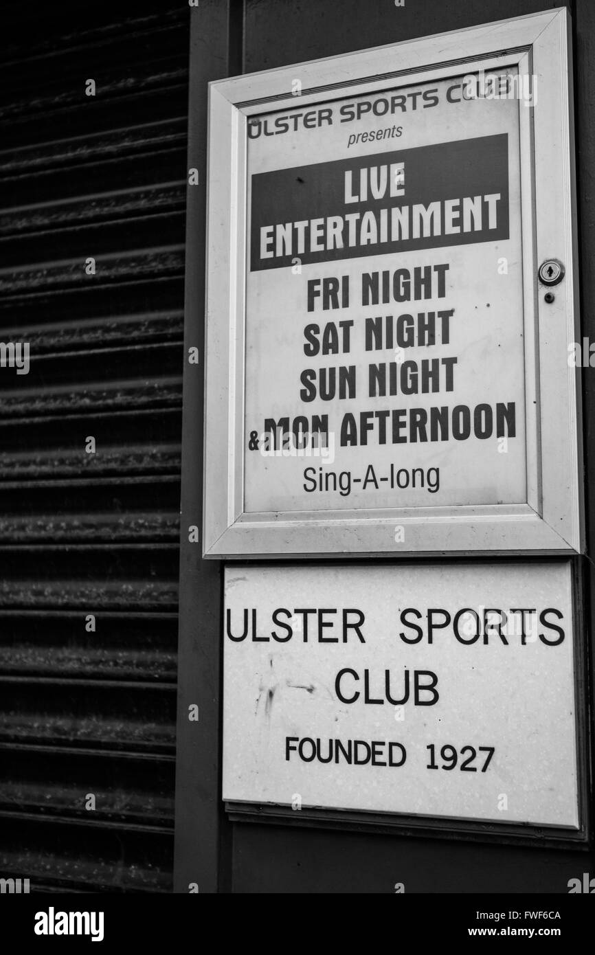 Ulster Sports Club live entertainment notice Stock Photo - Alamy