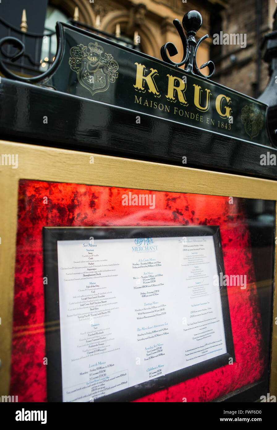 Menu at the Merchant Hotel in Belfast Stock Photo - Alamy