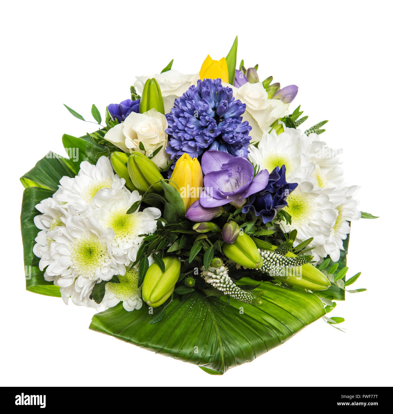 Spring Flowers Bouquet Over White Background. Hyacinth, Roses, Tulips ...