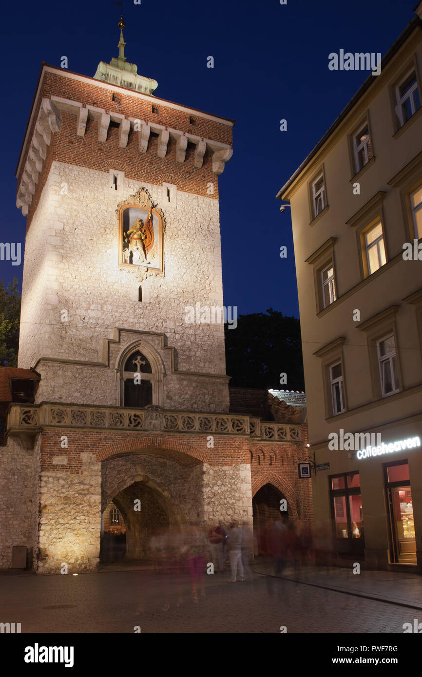 St. Florian's Gate or Florian Gate (Brama Florianska) at night in the ...