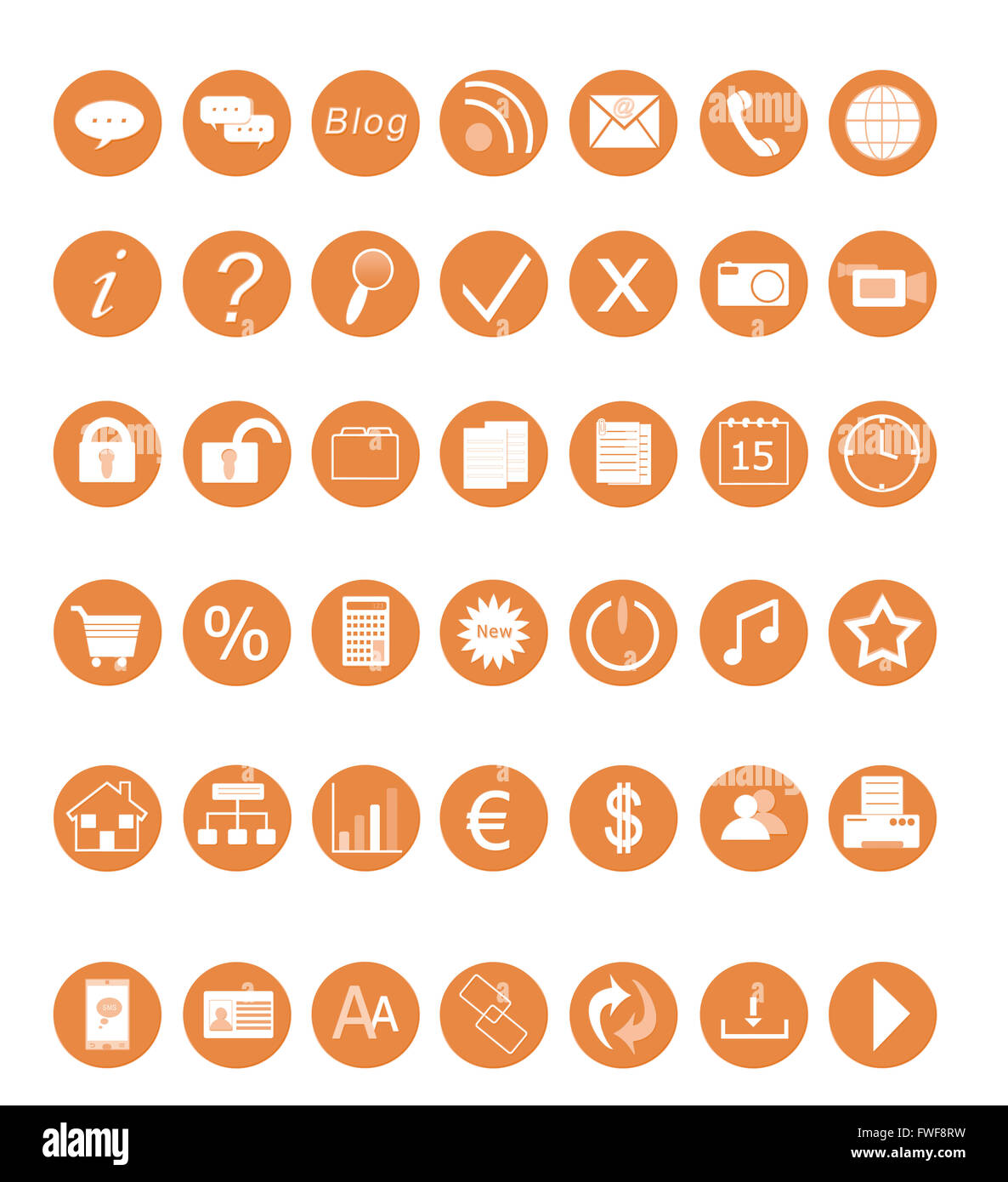Set of icons for the Web in orange color Stock Photo - Alamy