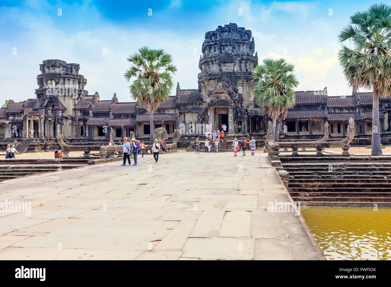 PEOPLE at the entrance to Angkor Wat temple in Cambodia UNESCO World ...