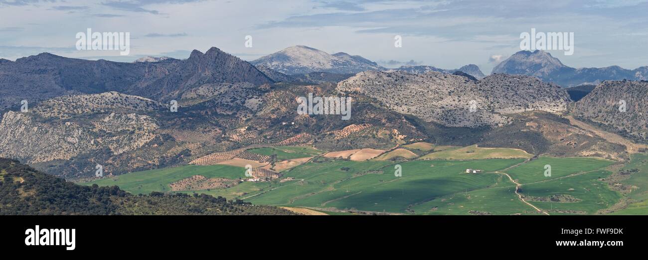 A panorama image of the ronda mountain range in Andalusia as seen from ...