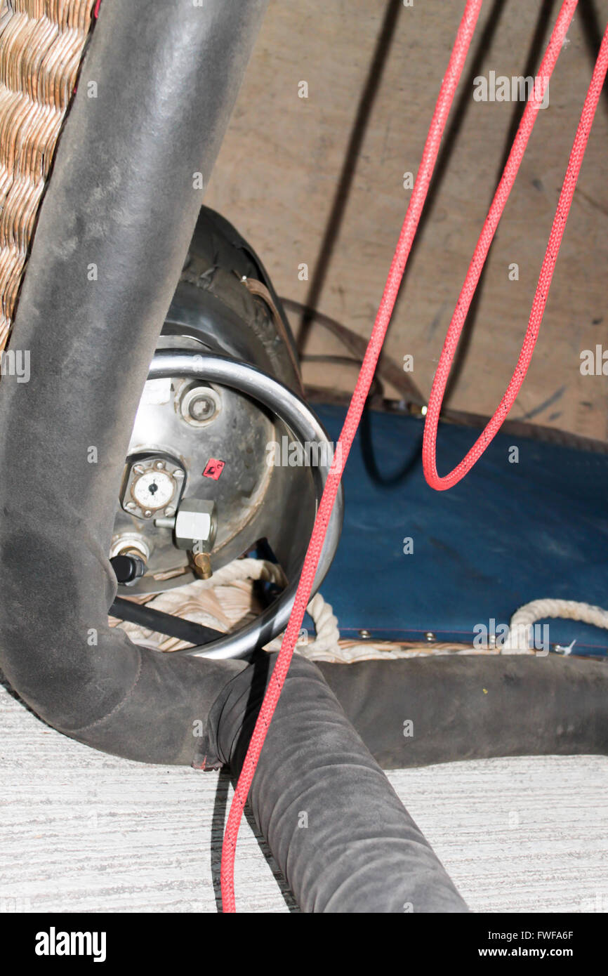 Hot Air Balloon burners. liquid propane tank in balloon components of ...
