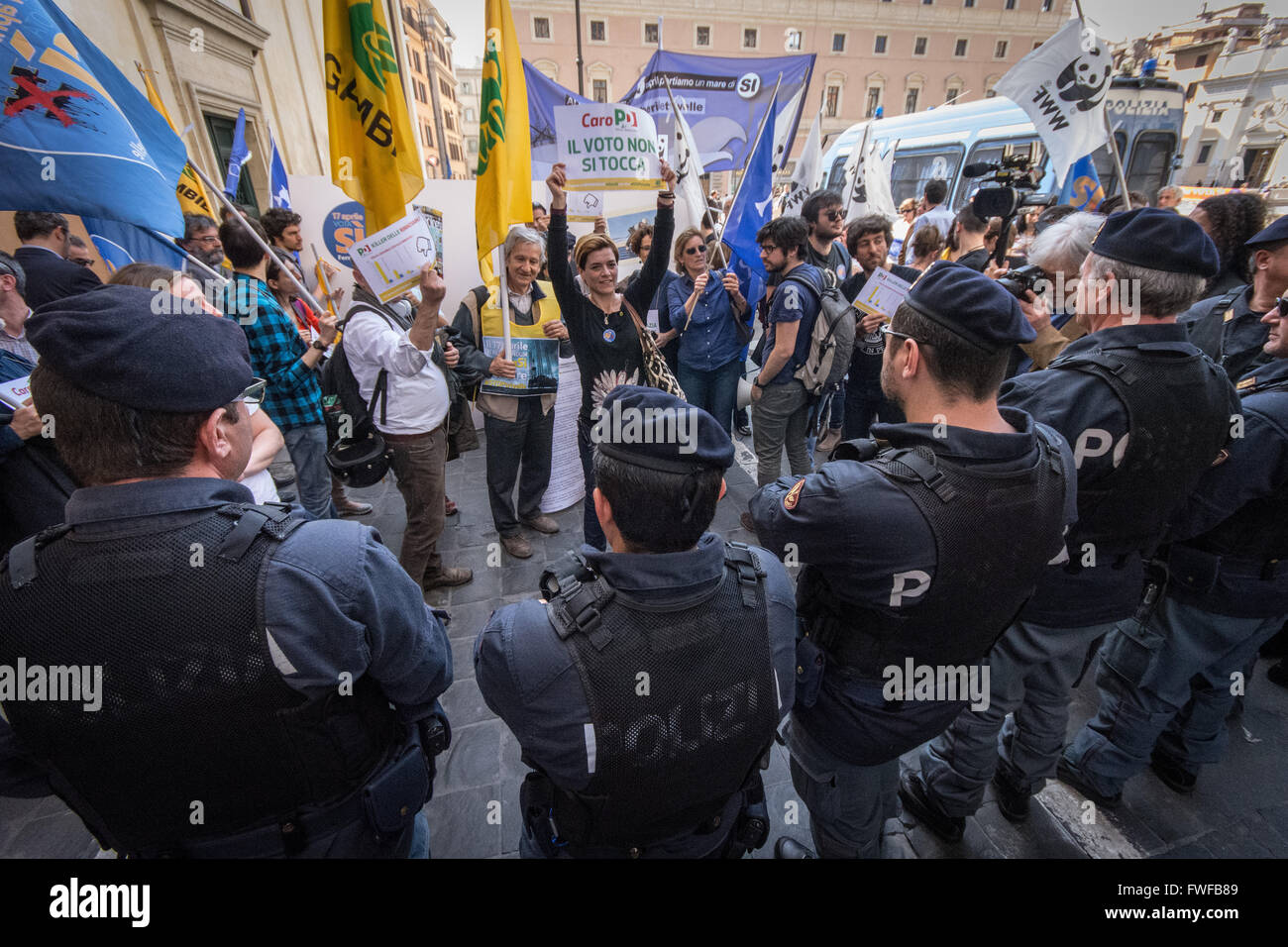 Rome, Italy. 04th Apr, 2016. Police block the protesters during the ...
