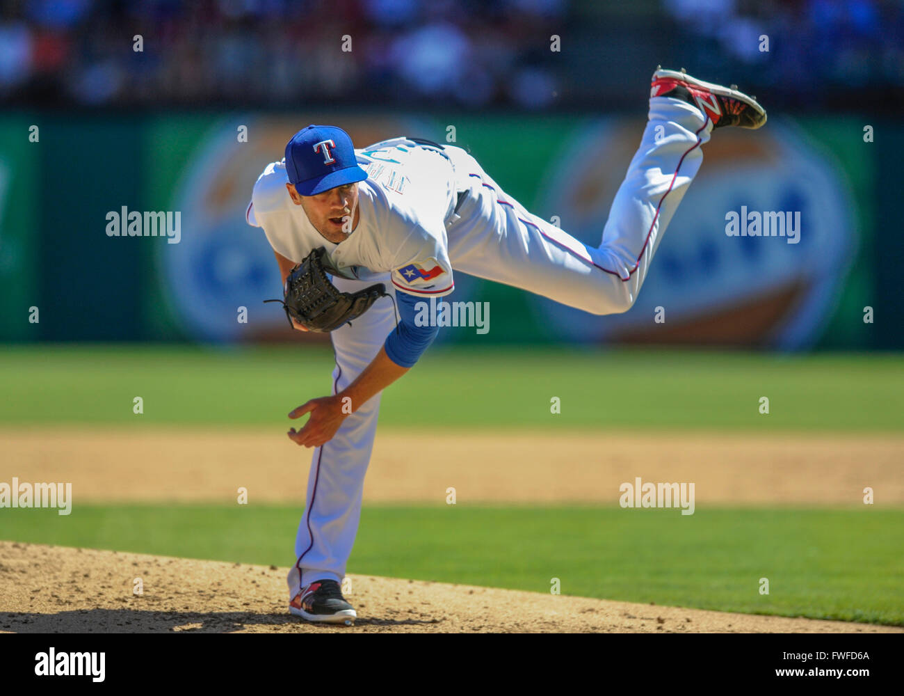 APR 04, 2016: Texas Rangers starting pitcher Cole Hamels #35 pitched 7 ...