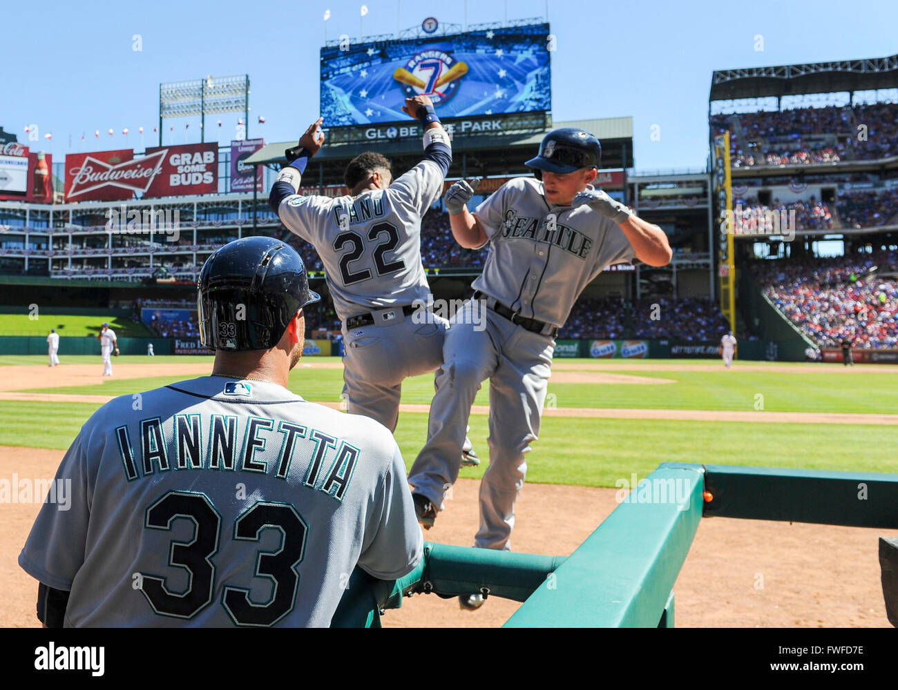 APR 04, 2016: Seattle Mariners third baseman Kyle Seager #15 celebrates ...