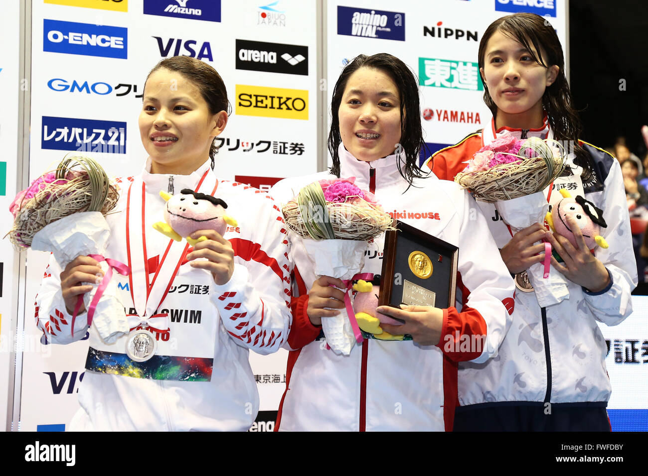 Tokyo, Japan. 4th Apr, 2016. (L-R) Sakiko Shimizu, Miho Takahashi, Yui ...