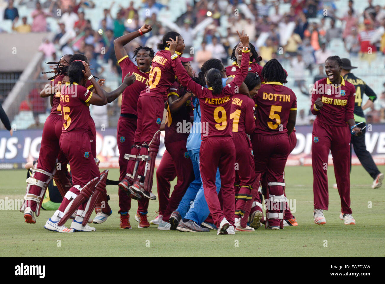 Kolkata, India. 03rd Apr, 2016. West Indies women team celebrates after ...