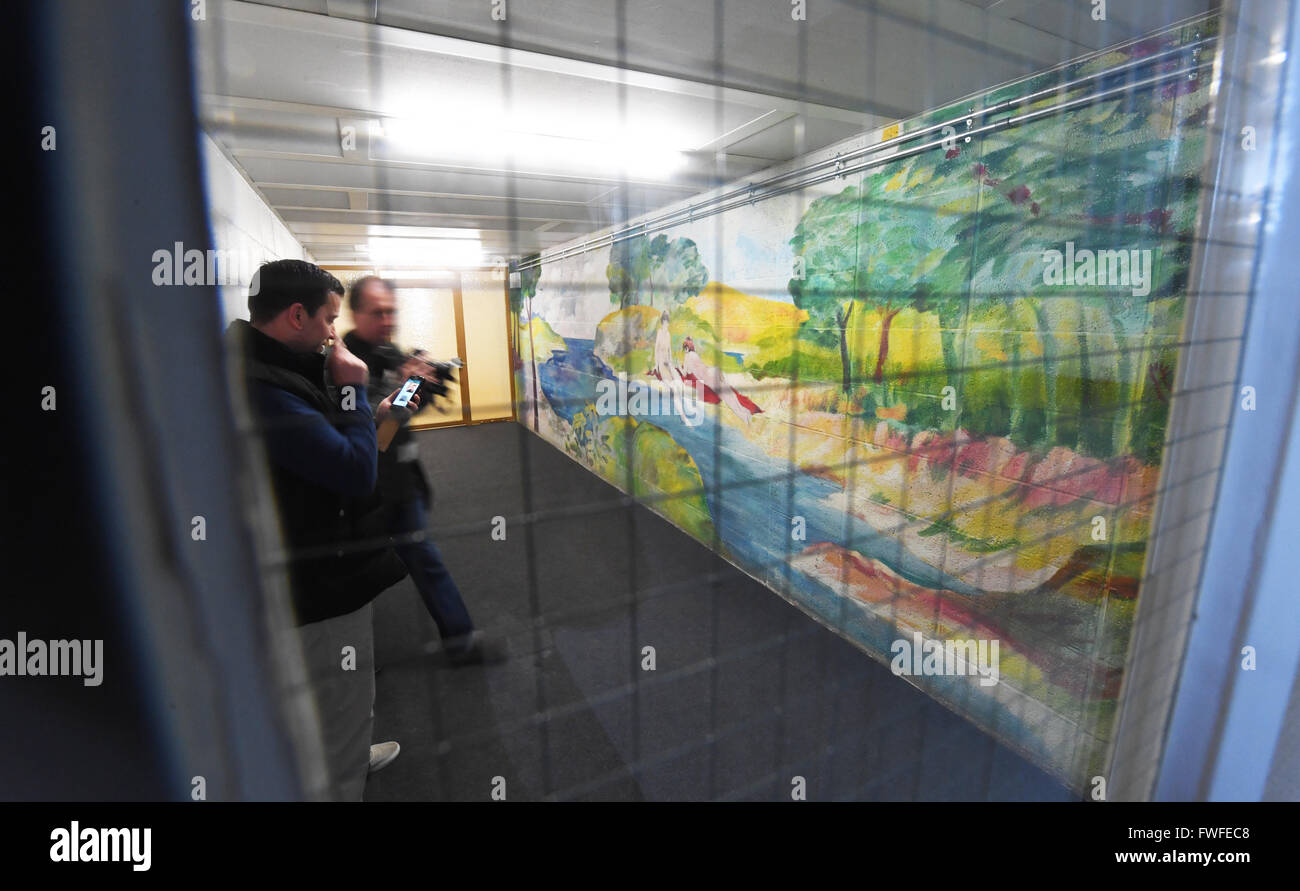 Munich, Germany. 4th Apr, 2016. A wall painting in the catacombs of the ...