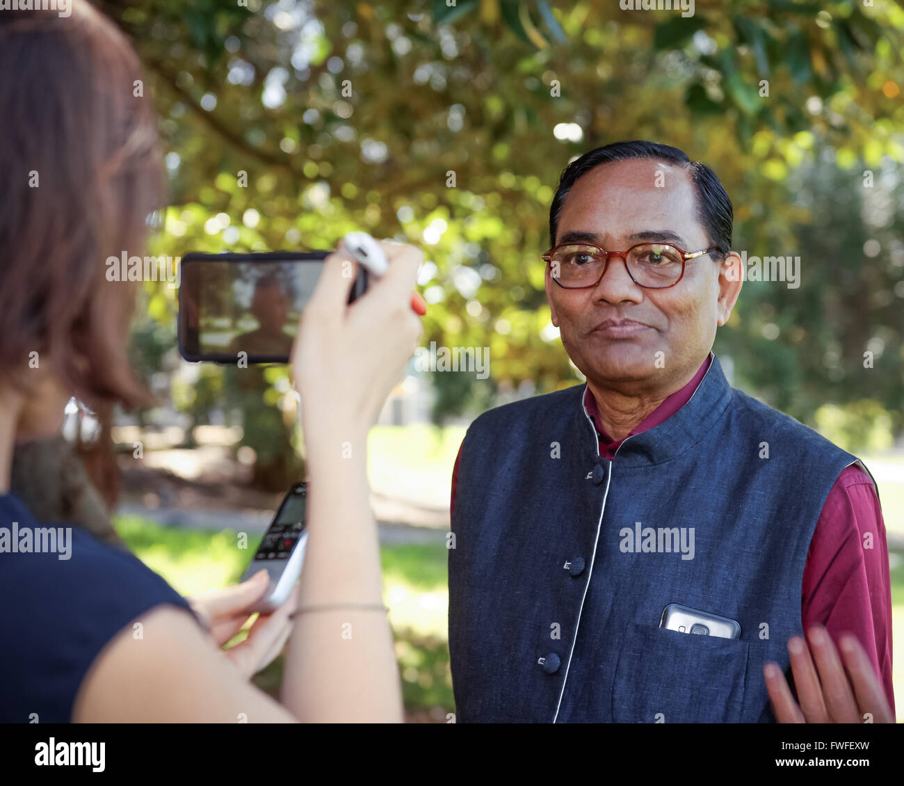 Sydney, Australia. 05th Apr, 2016. Journalists prepare a video ...