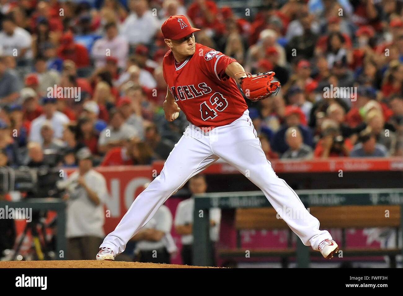 Anaheim, CA. 4th Apr, 2016. Los Angeles Angels starting pitcher Garrett ...