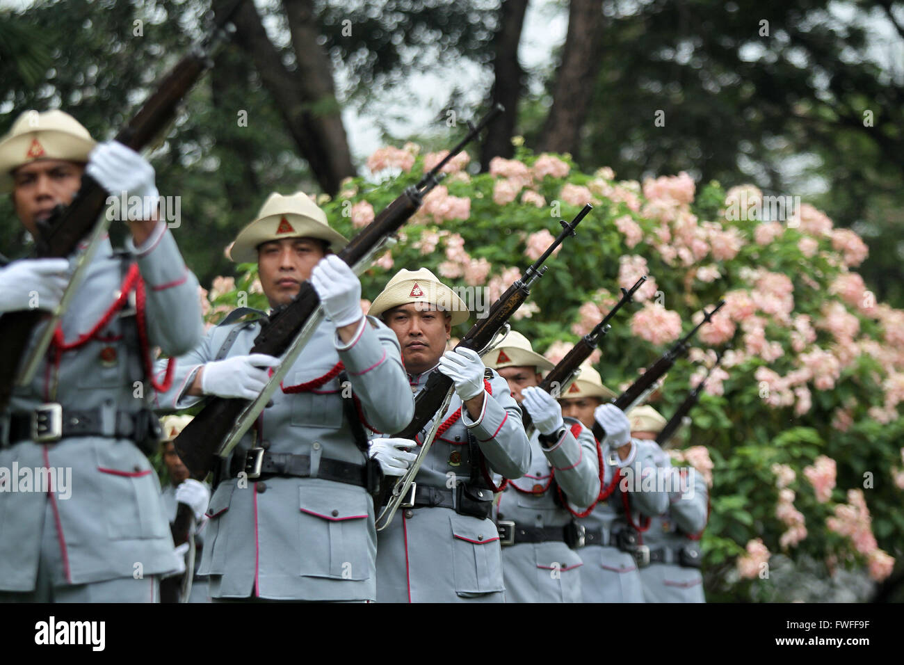 Taguig City, Philippines. 5th Apr, 2016. Honour guards participate in ...