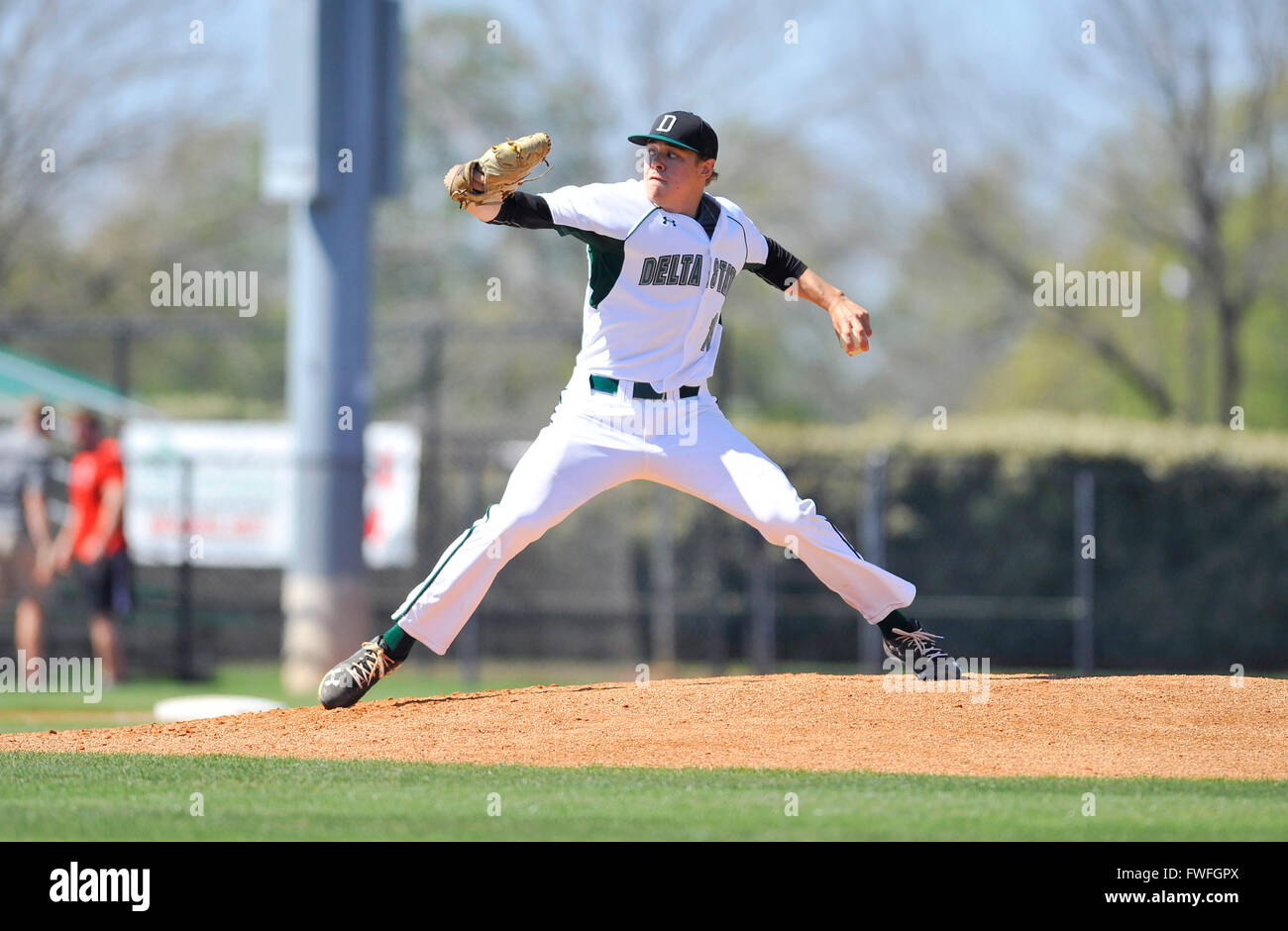 Cleveland, MS, USA. 03rd Apr, 2016. Delta State pitcher Dalton Moats ...