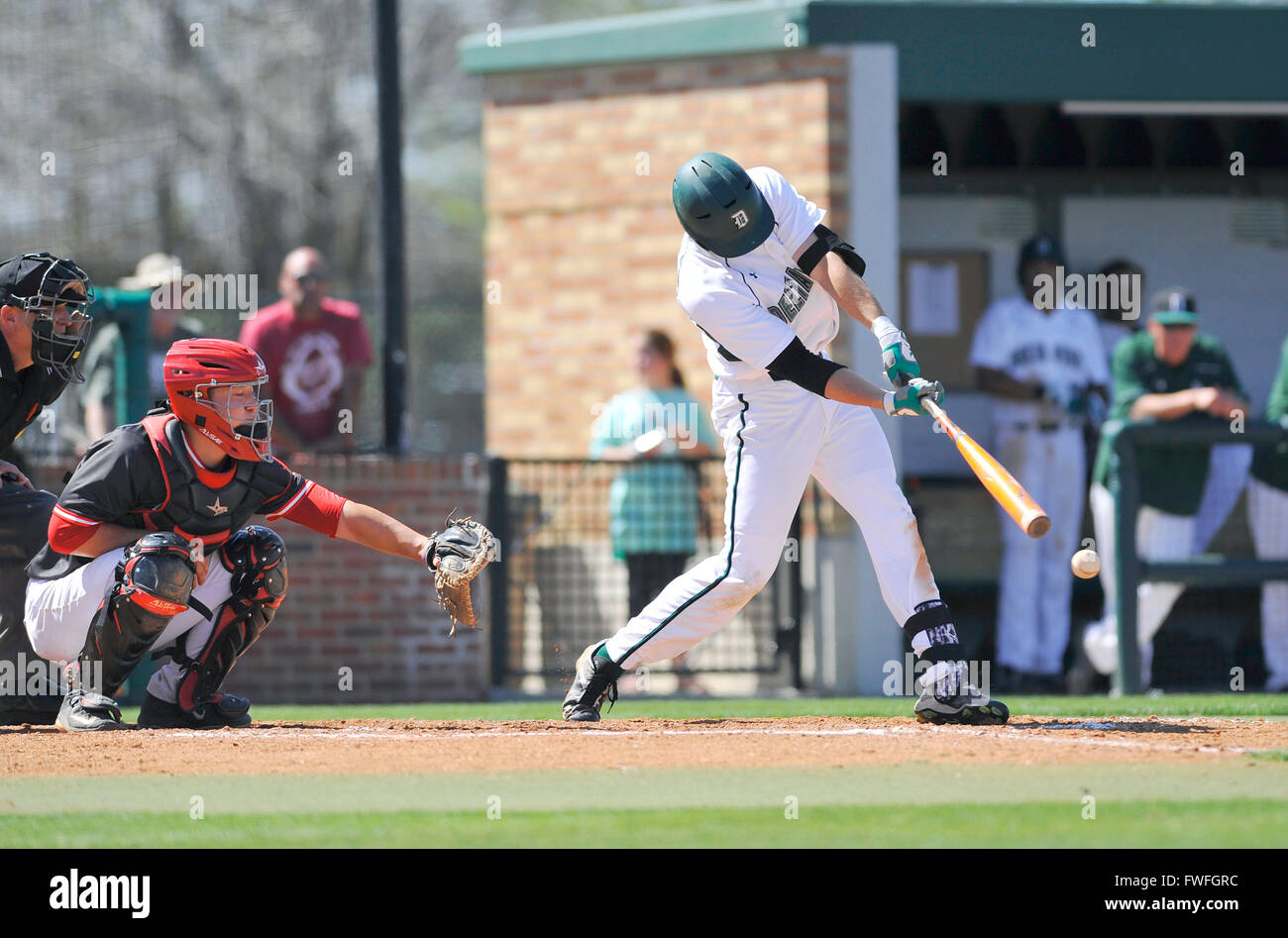 Cleveland, MS, USA. 03rd Apr, 2016. Delta State outfielder Jacob Swiney ...