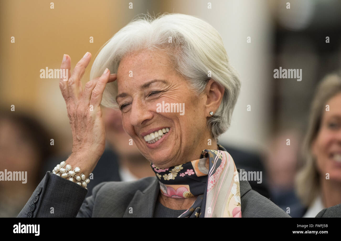 Frankfurt, Germany. 5th Apr, 2016. The head of the IMF, Christine ...
