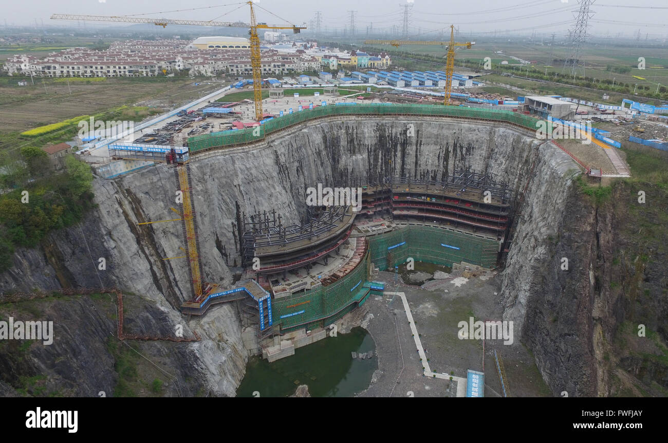 Shanghai, China. 5th Apr, 2016. The construction site of a quarry hotel ...