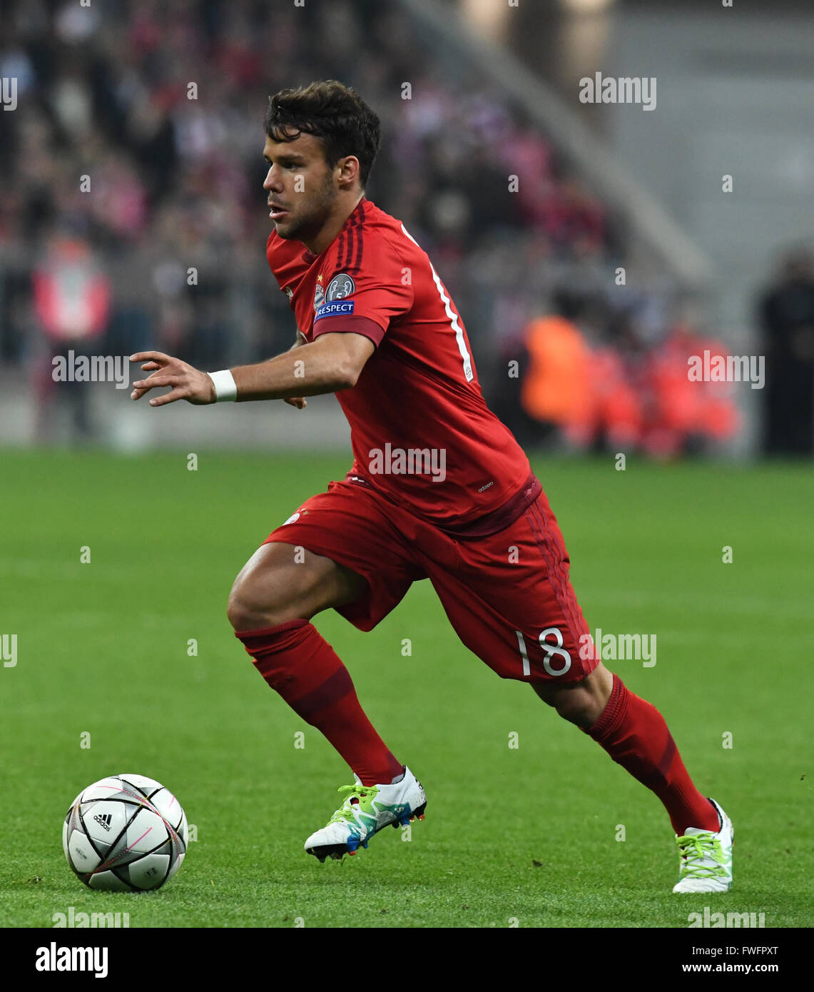 Munich's Juan Bernat in action during the Champions League quarter ...