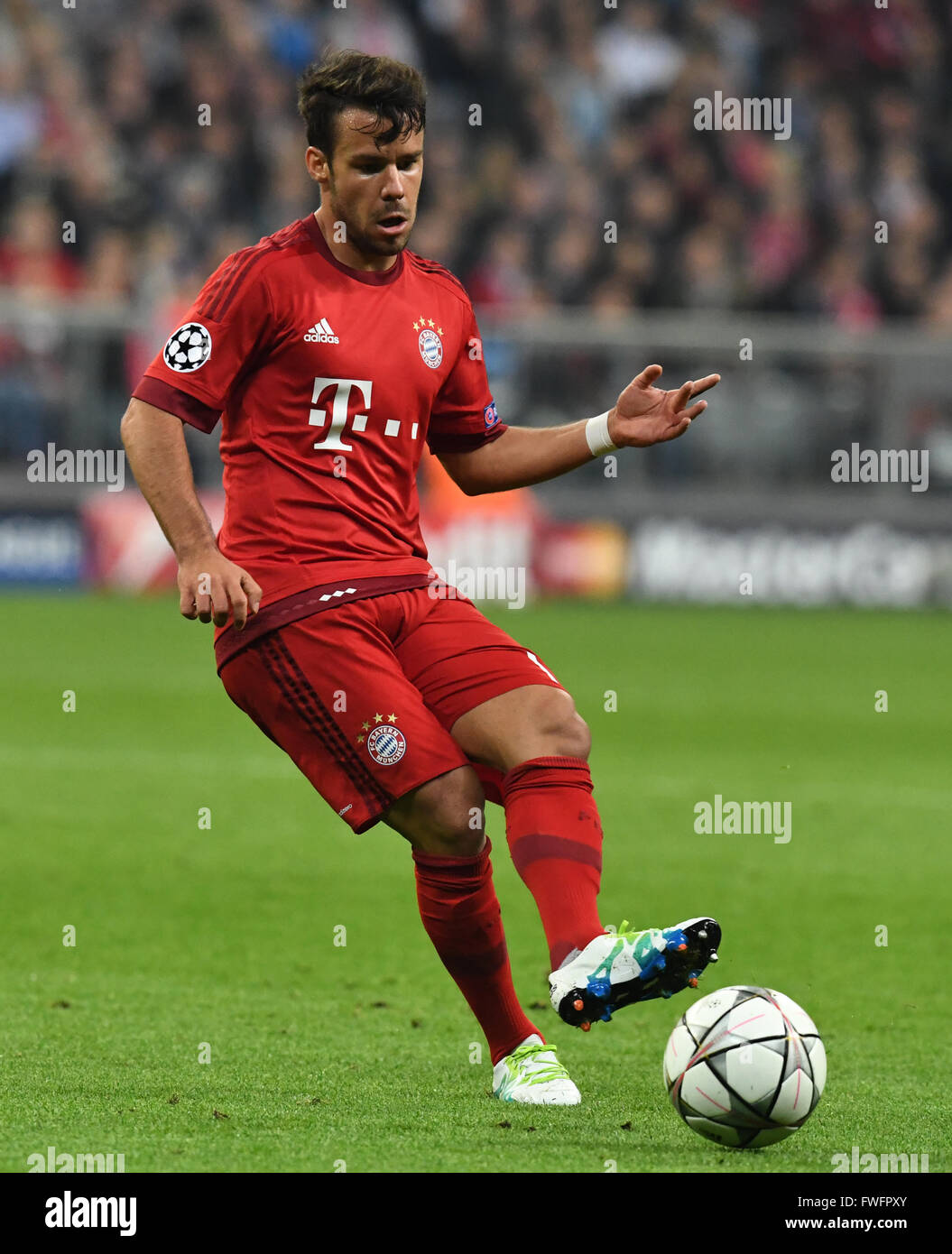 Munich's Juan Bernat in action during the Champions League quarter ...