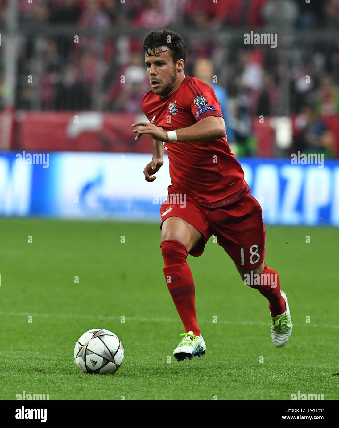 Munich's Juan Bernat in action during the Champions League quarter ...
